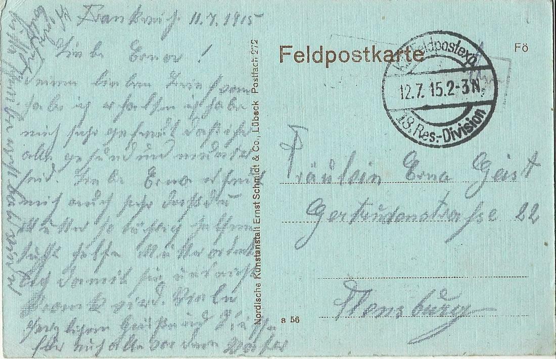 0128 German Field Postcard Feldpost WW1 Ruins France Lassigny 18th R ...