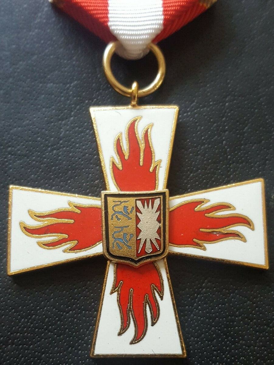 8451 German post WW2 Schleswig-Holstein Gold Fire Service Cross for ...