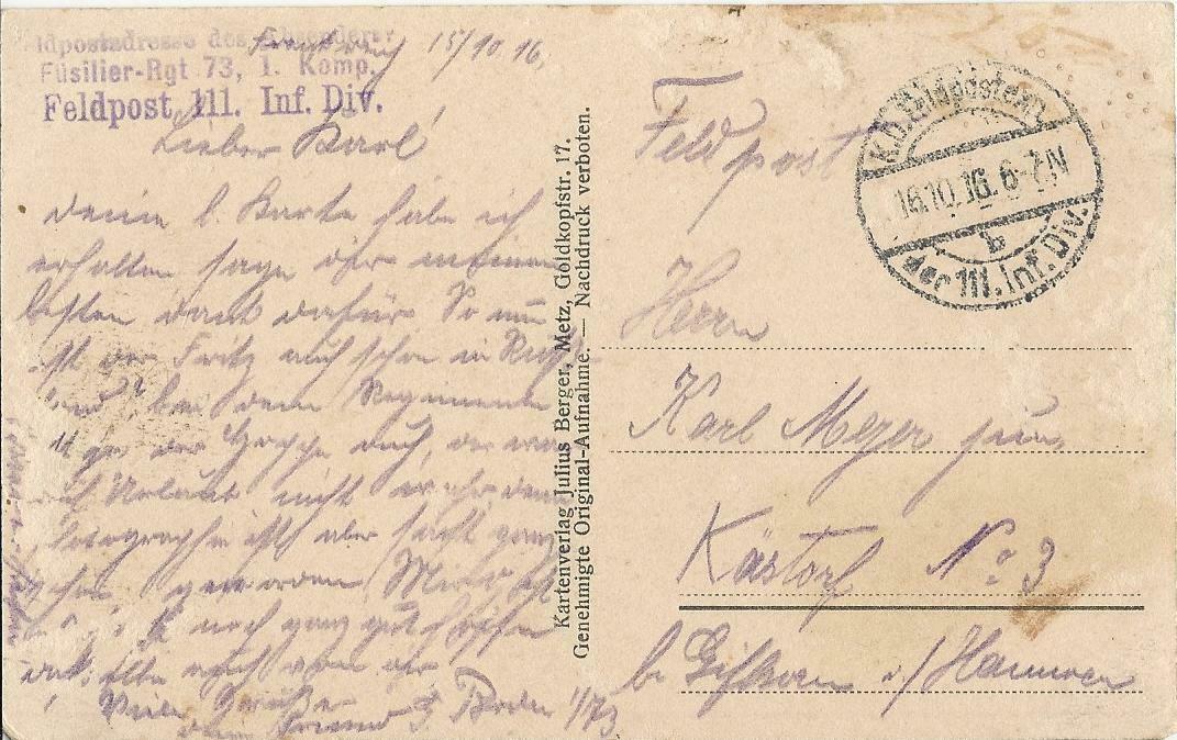 0571 German Field Postcard Feldpost WW1 ruins – Iron Cross Militaria